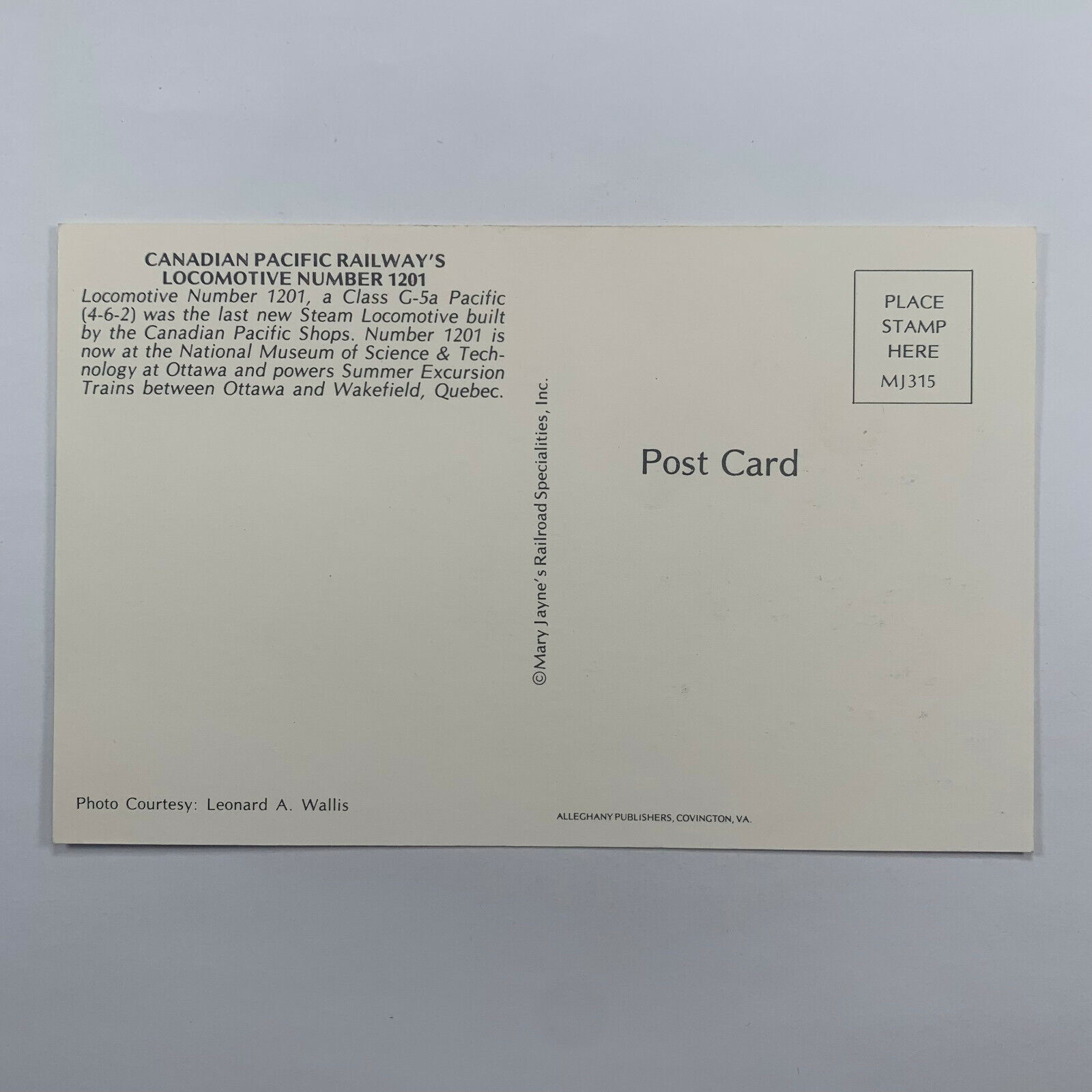 Postcard Railroad Train Canadian Pacific 1201 G-5A Wakefield Quebec ...