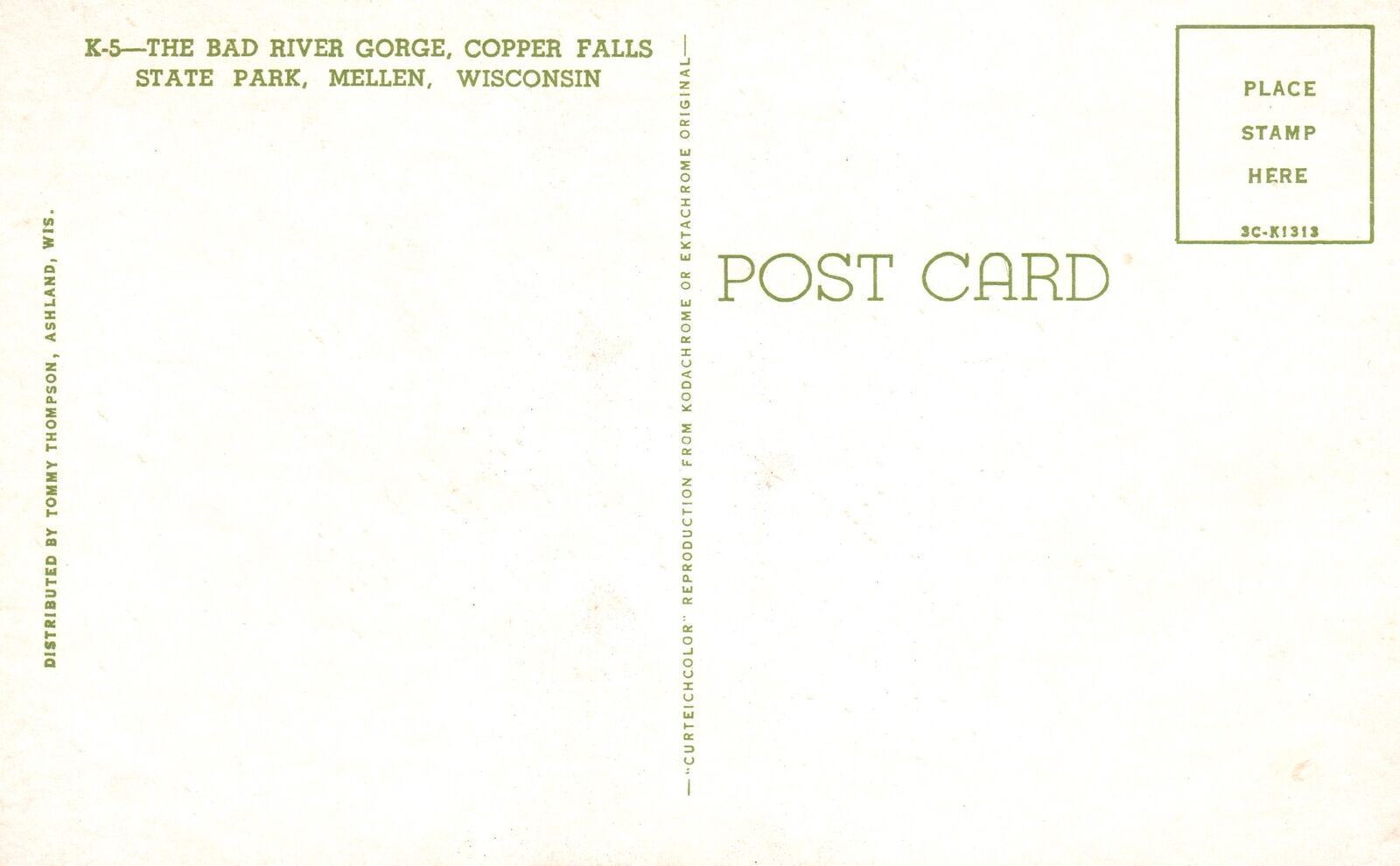 Vintage Postcard The Bad River Gorge Copper Falls State Park Mellen ...