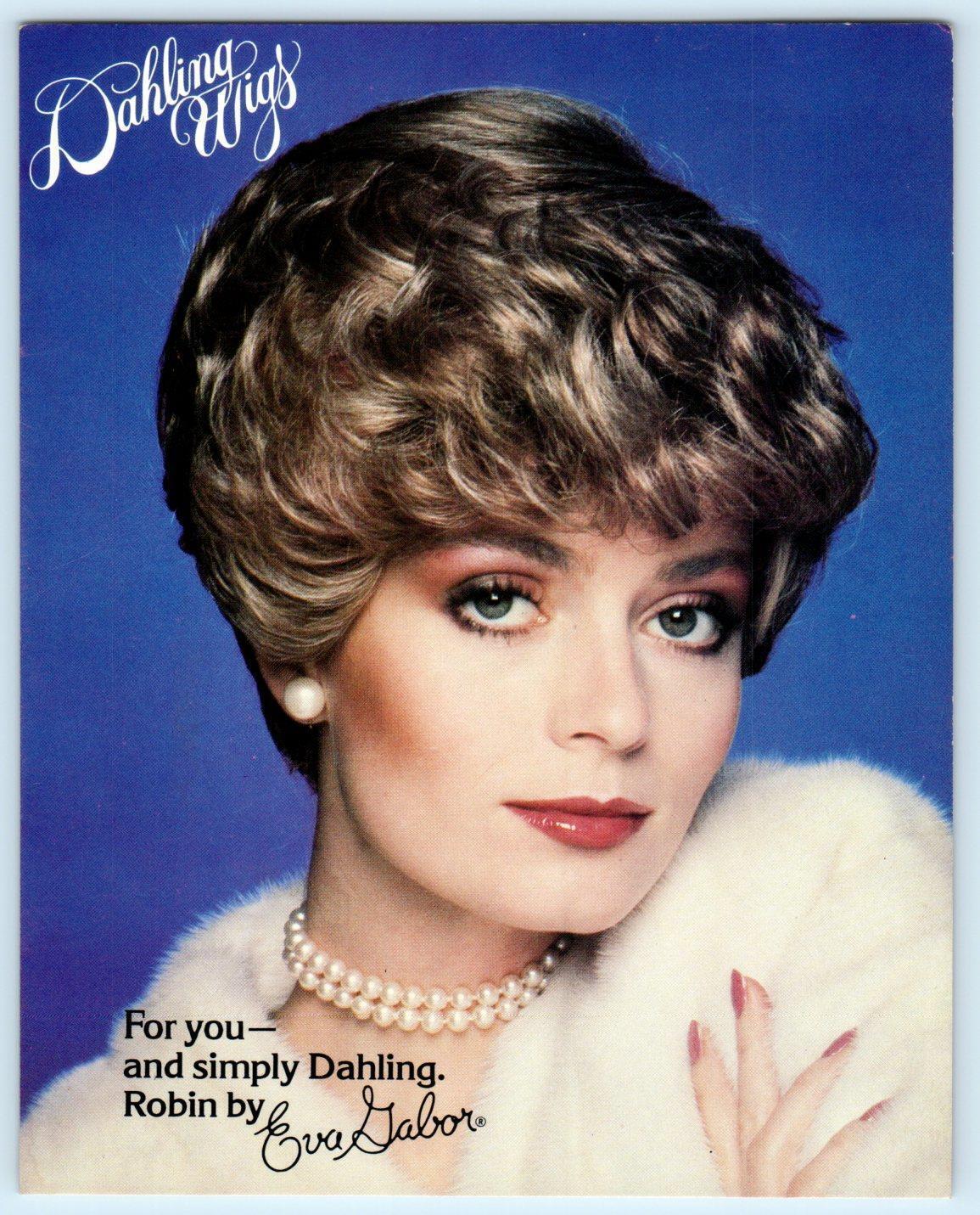 2 Postcards DAHLING WIGS by EVA GABOR Advertising "Robin" "Shelly" 1978 ...
