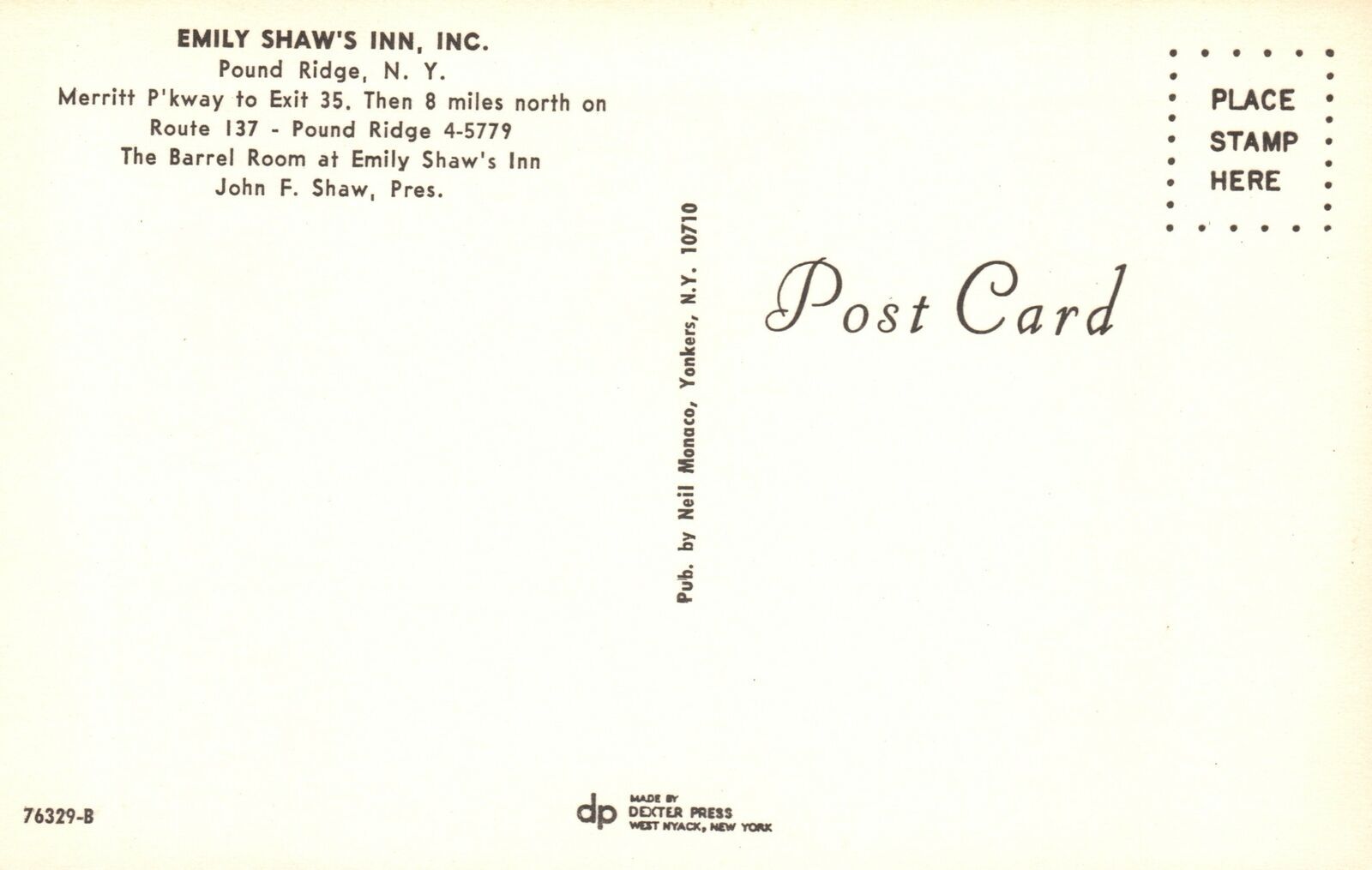 Vintage Postcard The Barrel Room Emily Shawn's Inn, Inc. Pound Ridge ...