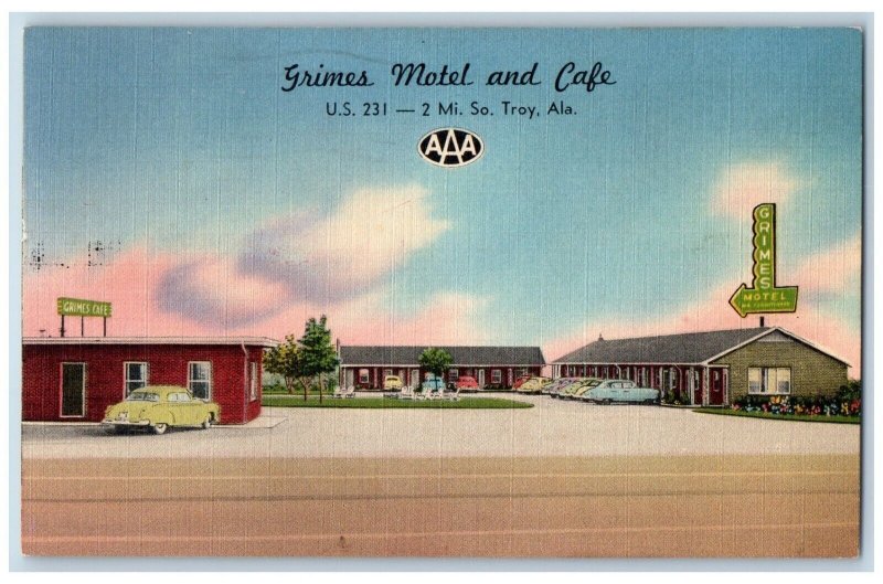 Troy Alabama Postcard Grimes Motel Cafe Exterior Building 1966 Vintage ...