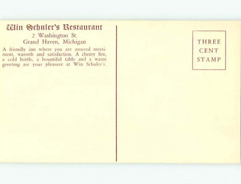 Unused 1960's WIN SCHULER'S RESTAURANT Grand Haven Michigan MI v7069 ...