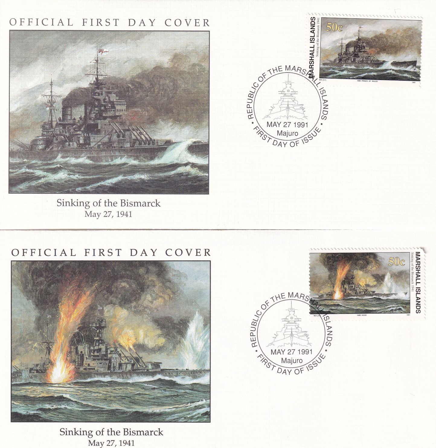 Sinking Of The Bismarck Ship 1941 Military 2x WW2 First Day Cover s ...