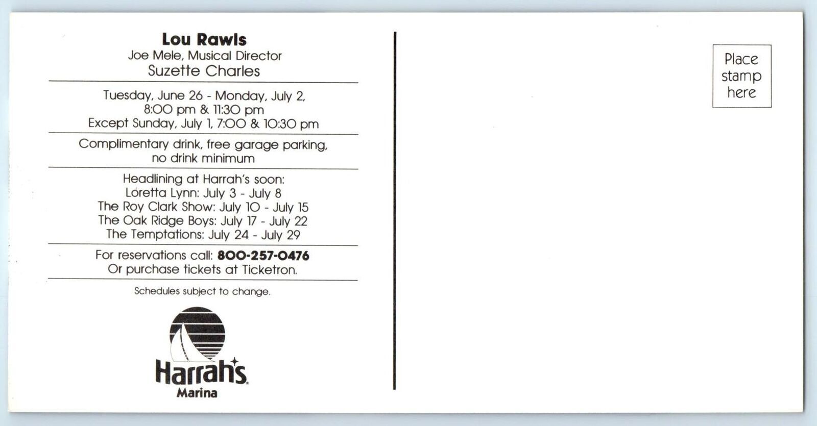 HARRAH'S MARINA Atlantic City NJ~ LOU RAWLS & SUZETTE CHARLES 1984~4x8 ...