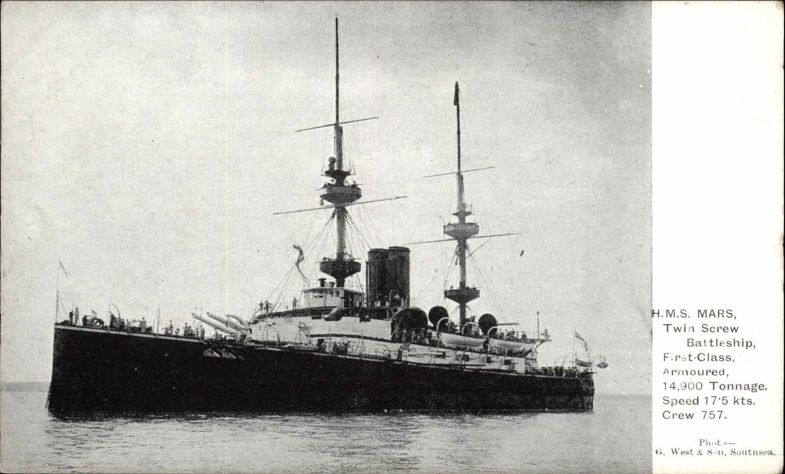 Vintage British Navy PC HMS Mars Twin Screw BATTLESHIP Cute Msg DAD ...