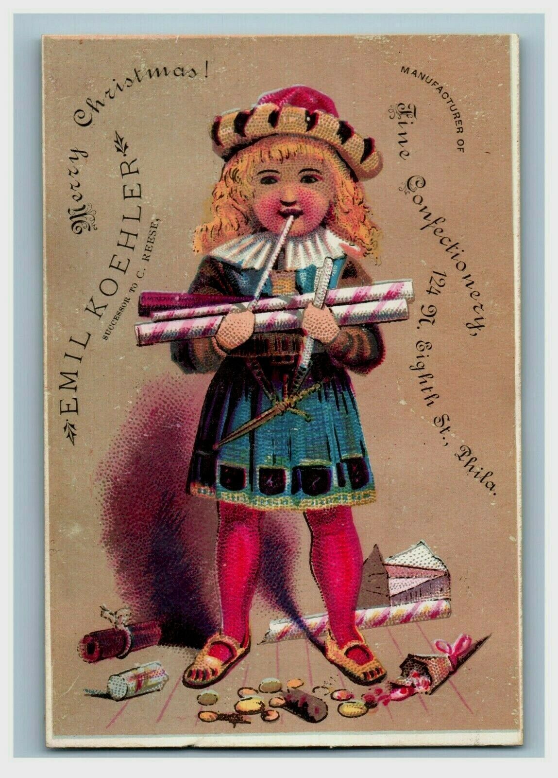 1870's Christmas Emil Koehler Candy Maker Cute Girl Large Peppermint ...