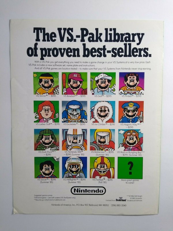 Nintendo VS Video Game System Arcade Flyer Foldout Original Donkey Kong ...