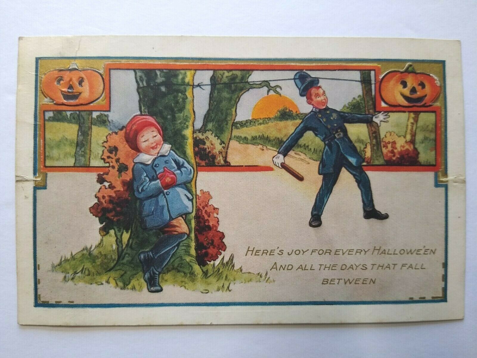 Vintage Halloween Postcard Diecut Stand Up Whitney Policeman Pranks ...