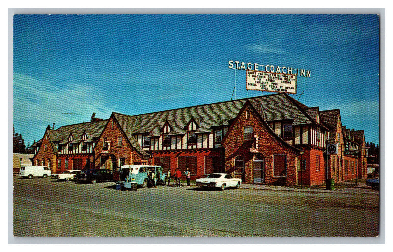 Postcard MT The Stage Coach Inn West Yellowstone Montana Tour Bus Old ...