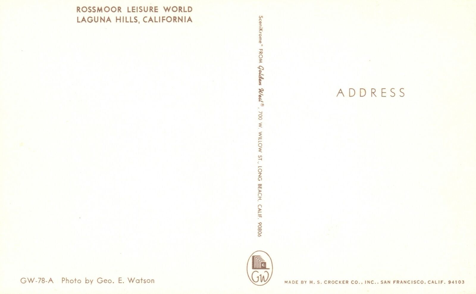 Vintage Postcard Rossmoor Leisure World Laguna Hills California H.S ...