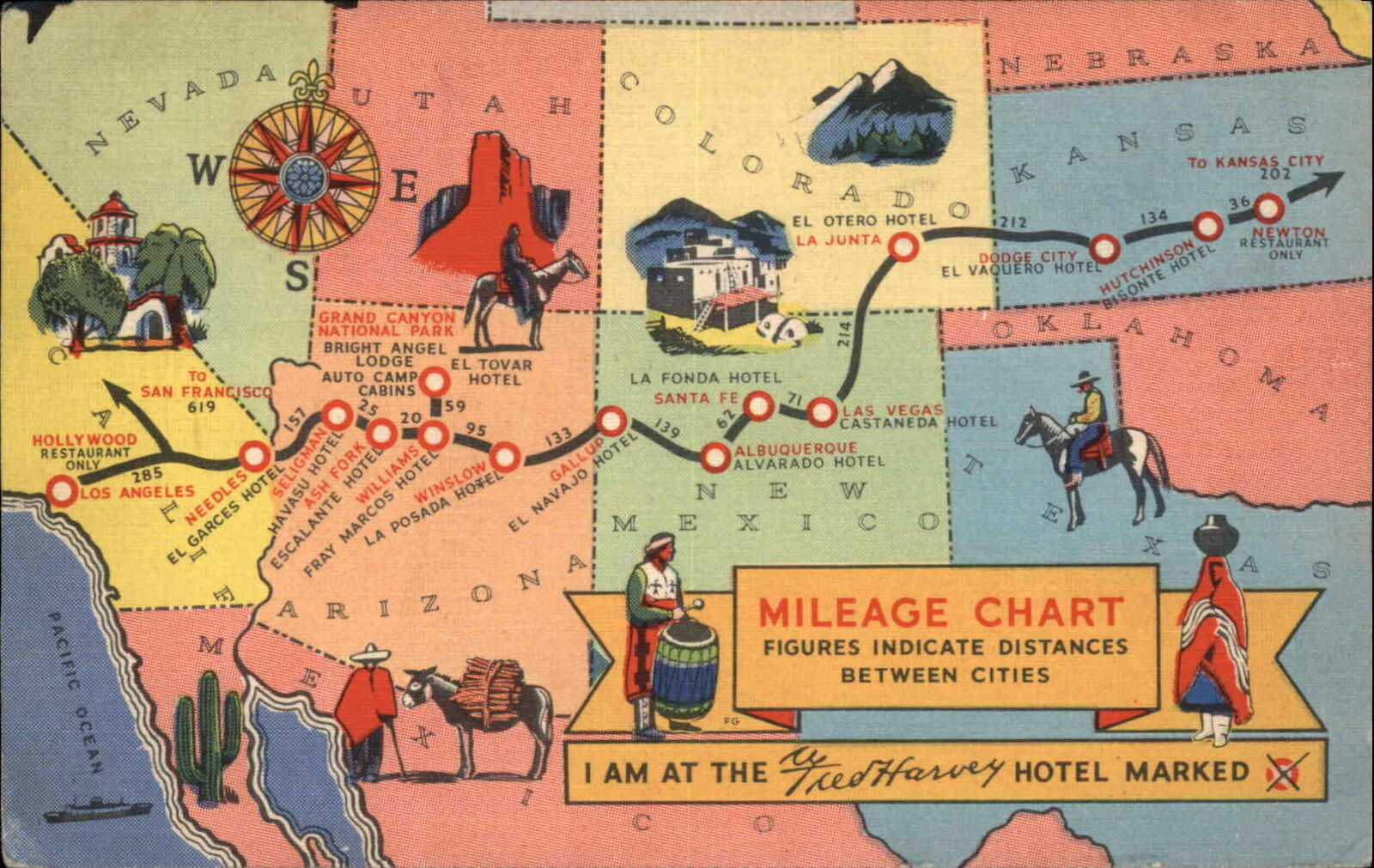 Fred Harvey United States Map Indigenous Culture Linen Vintage Postcard ...