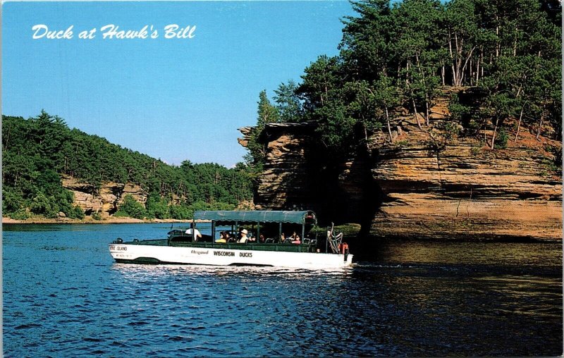 Duck Boat Tour Hawks Bill Tourists Wisconsin Dells Rock Cliffs Postcard ...