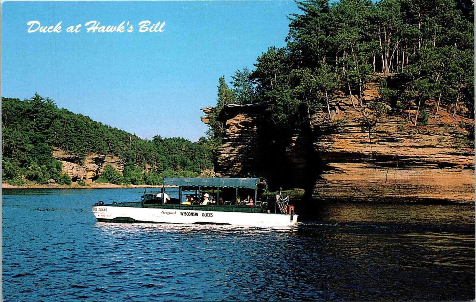 Duck Boat Tour Hawks Bill Tourists Wisconsin Dells Rock Cliffs Postcard ...