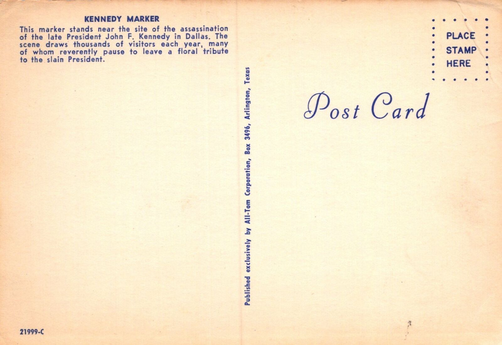 Vintage Postcard Continental Size Pres. John F. Kennedy Assassination ...