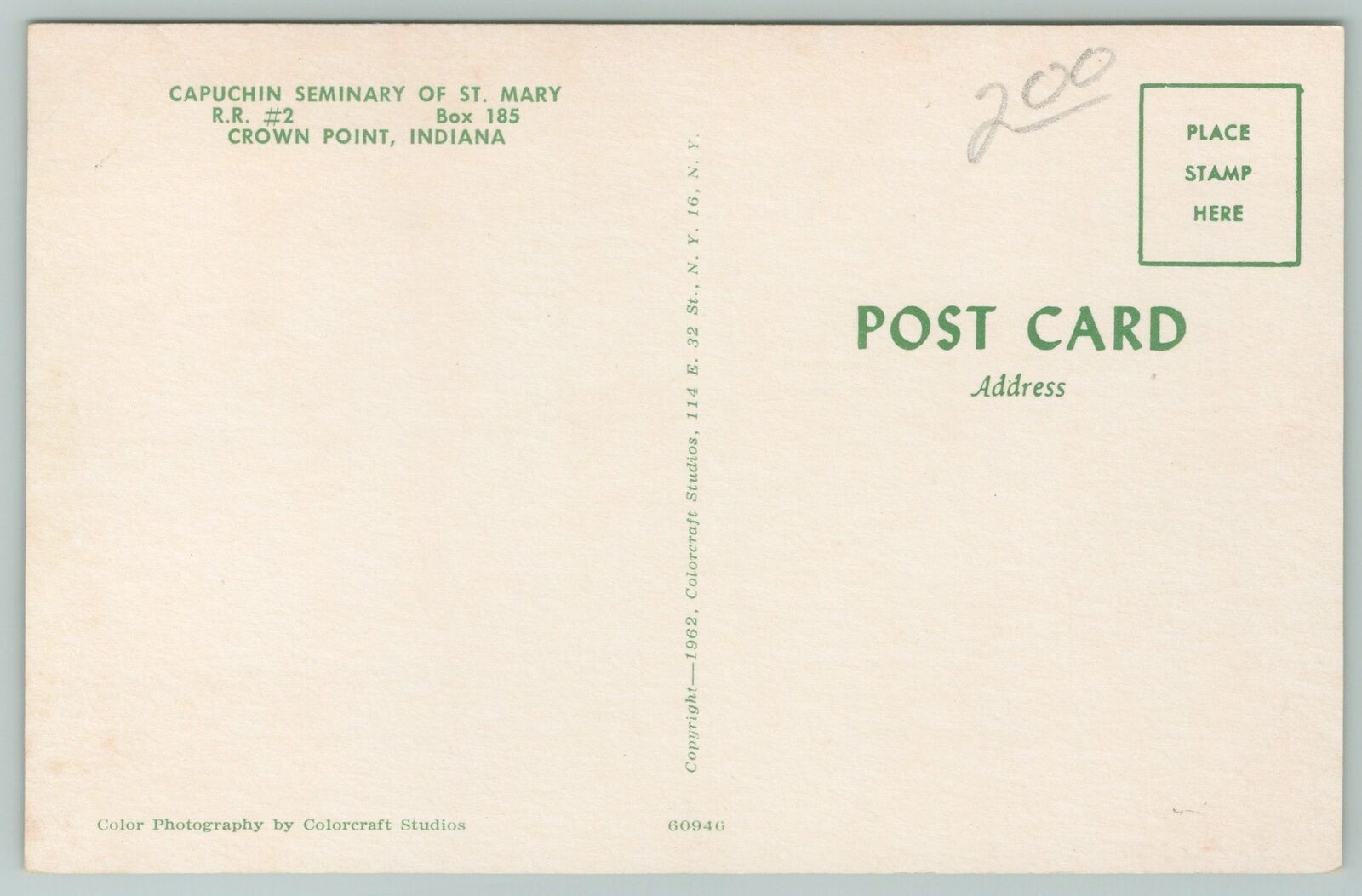 Crown Point Indiana~Capuchin Seminary of St Mary~Vintage Postcard ...