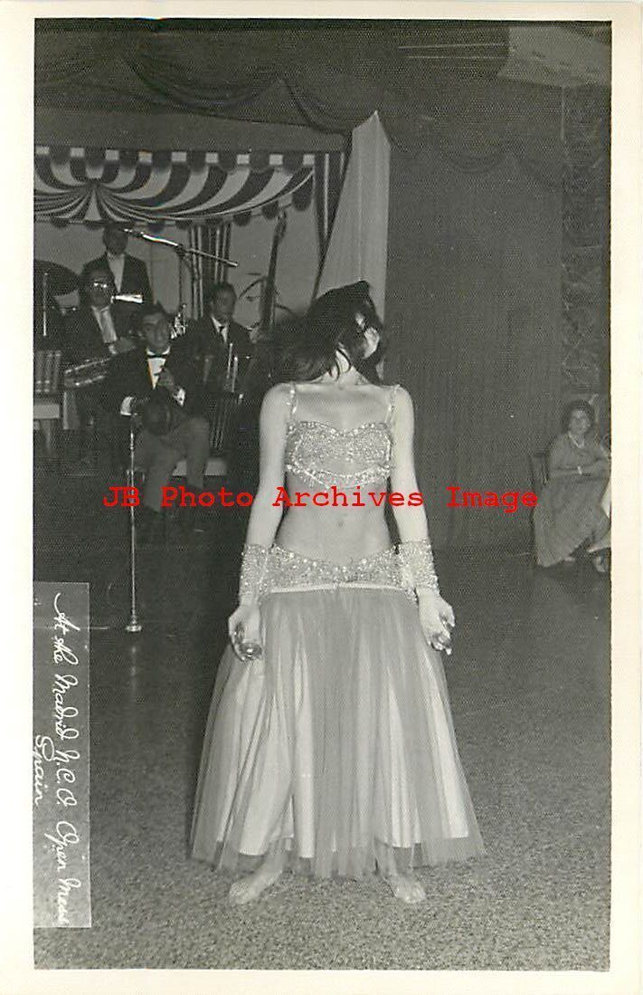 8 Postcard Size Photos, Dancers at the Madrid Spain NCO Open Mess Hall ...