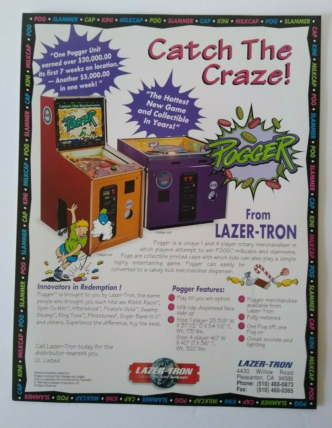 Pogger Arcade Flyer Original Redemption Game Vintage Promo Art ...