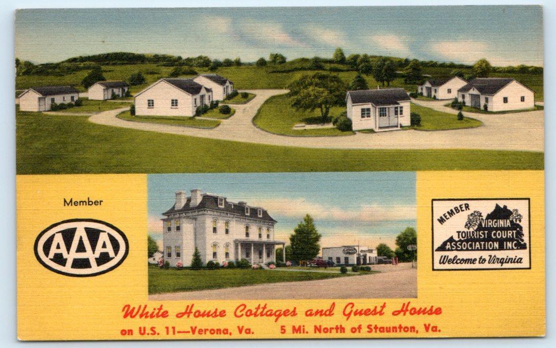 VERONA, VA ~ Roadside WHITE HOUSE COTTAGES c1950s Linen Augusta County ...