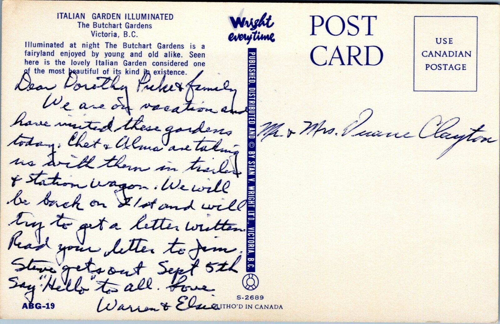 postcard Victoria BC Canada - Butchart Gardens - Italian Garden ...