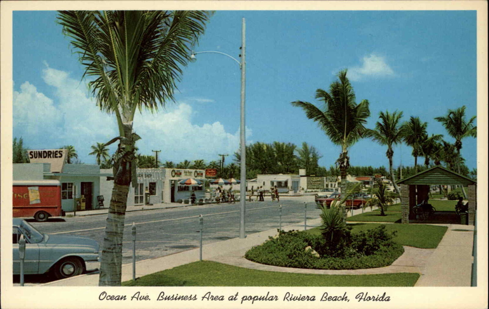 Riviera Beach Florida FL Street Scene Ocean Ave Car c1950s-60s Postcard ...
