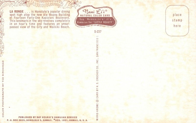 Vintage Postcard La Ronde Popular Dining Spot Ala Moana Building ...