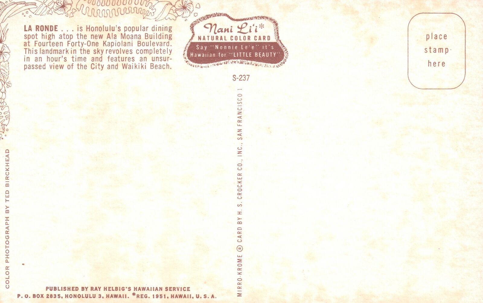 Vintage Postcard La Ronde Popular Dining Spot Ala Moana Building ...