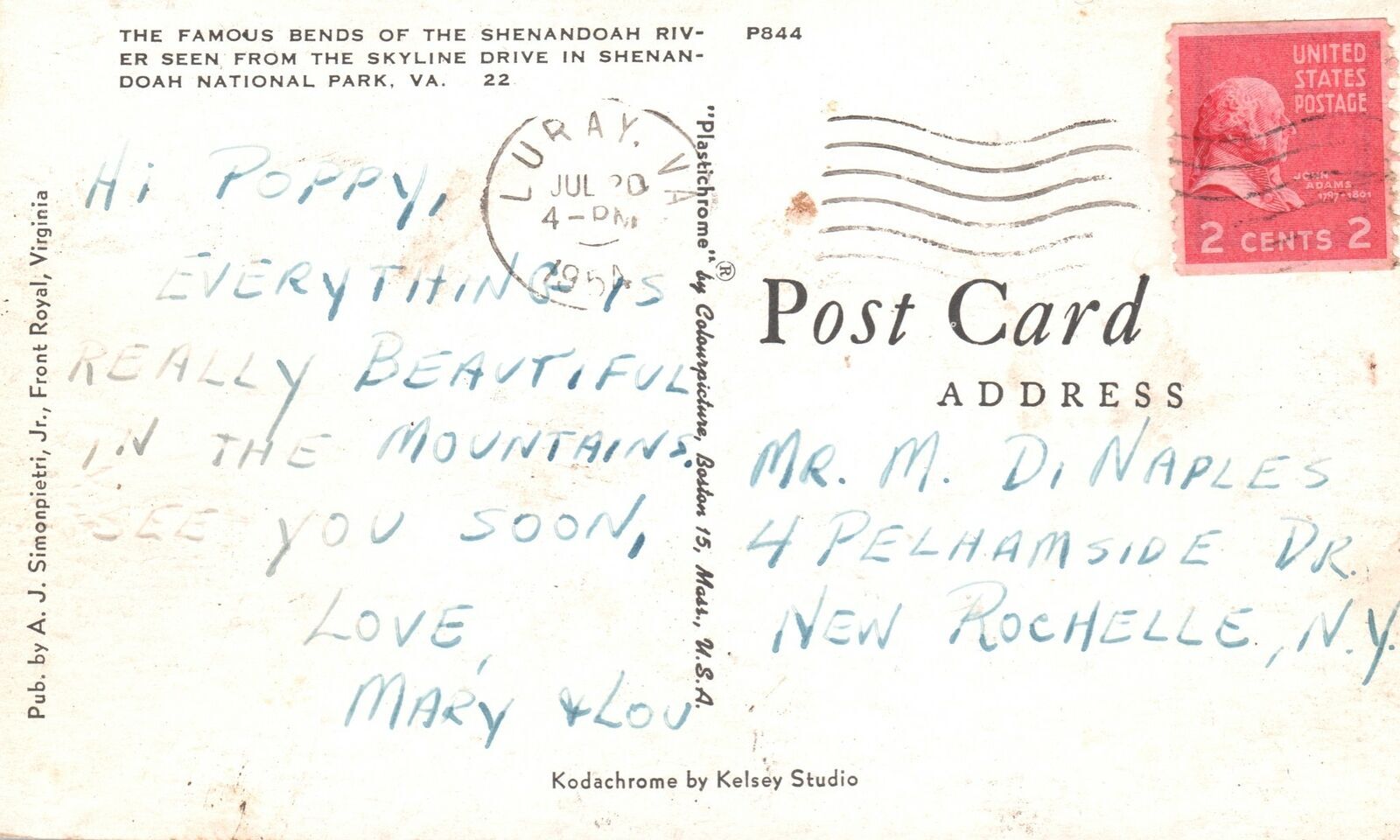 Vintage Postcard The Famous Bends of Shenandoah River Skyline National ...