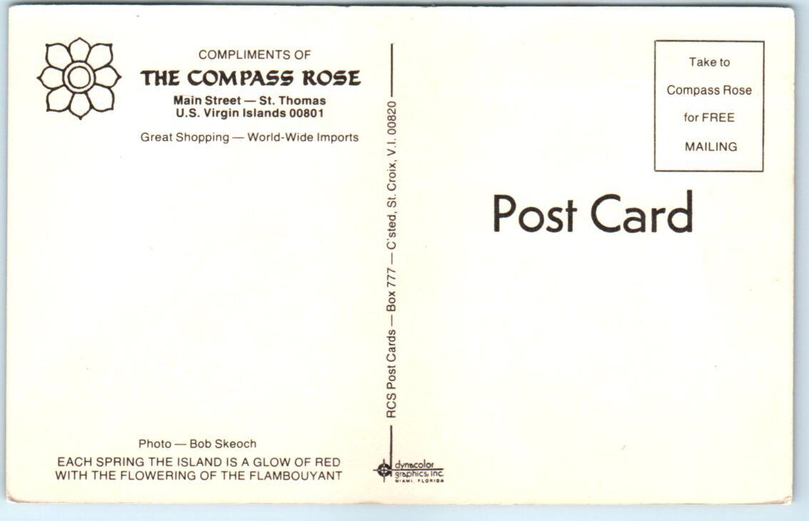 Postcard - Compliments Of The Compass Rose, St. Thomas - U.S. Virgin ...