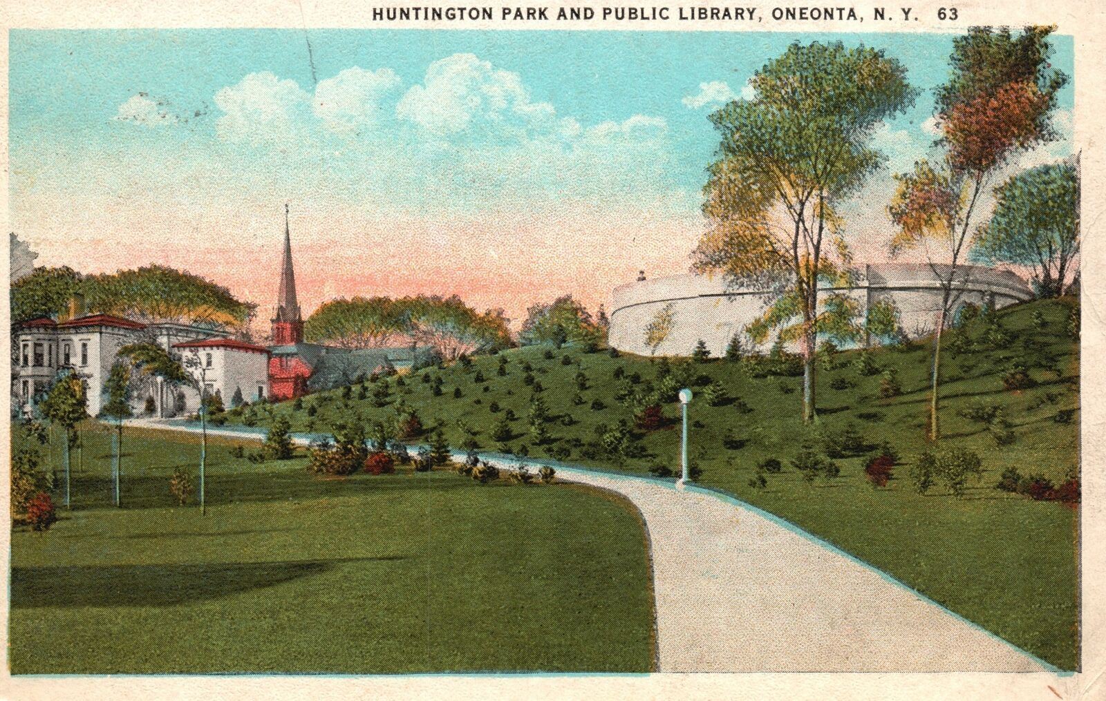 Vintage Postcard 1920's Bird's Eye View Bridge Mountains House Oneonta ...