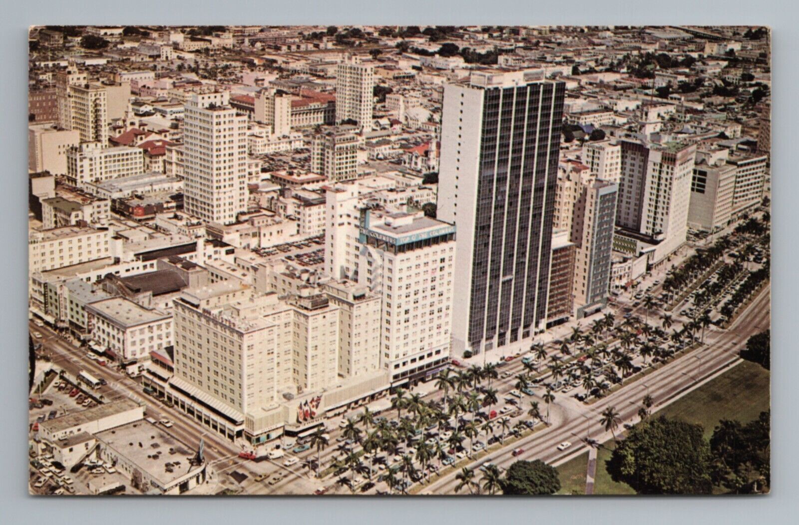 Busy Biscayne Blvd, and Miami's Famous Skyline, Miami, Florida Postcard ...