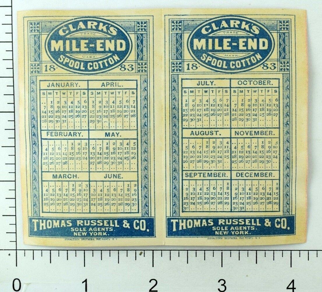 1883 Clark's Thread Jester Clowns Calendar Folder Victorian Trade Card ...