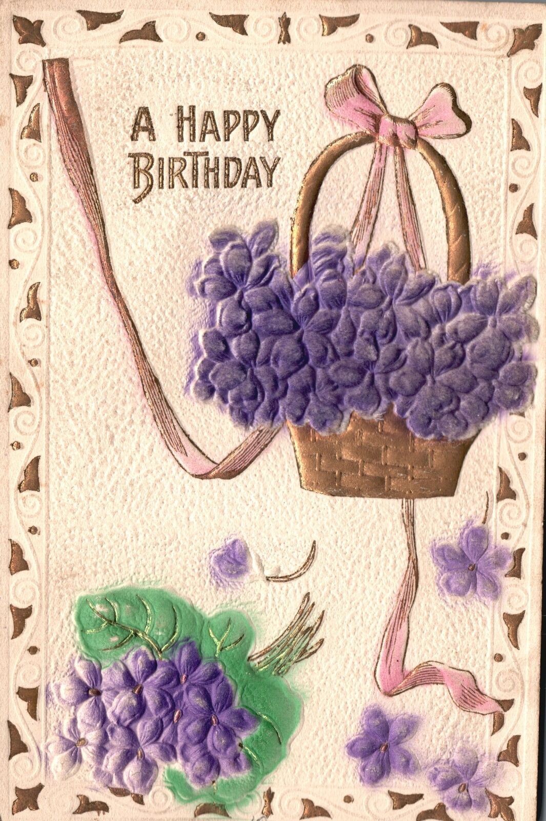 Vintage Postcard A Happy Birthday Greeting Violets Flowers in a Basket ...