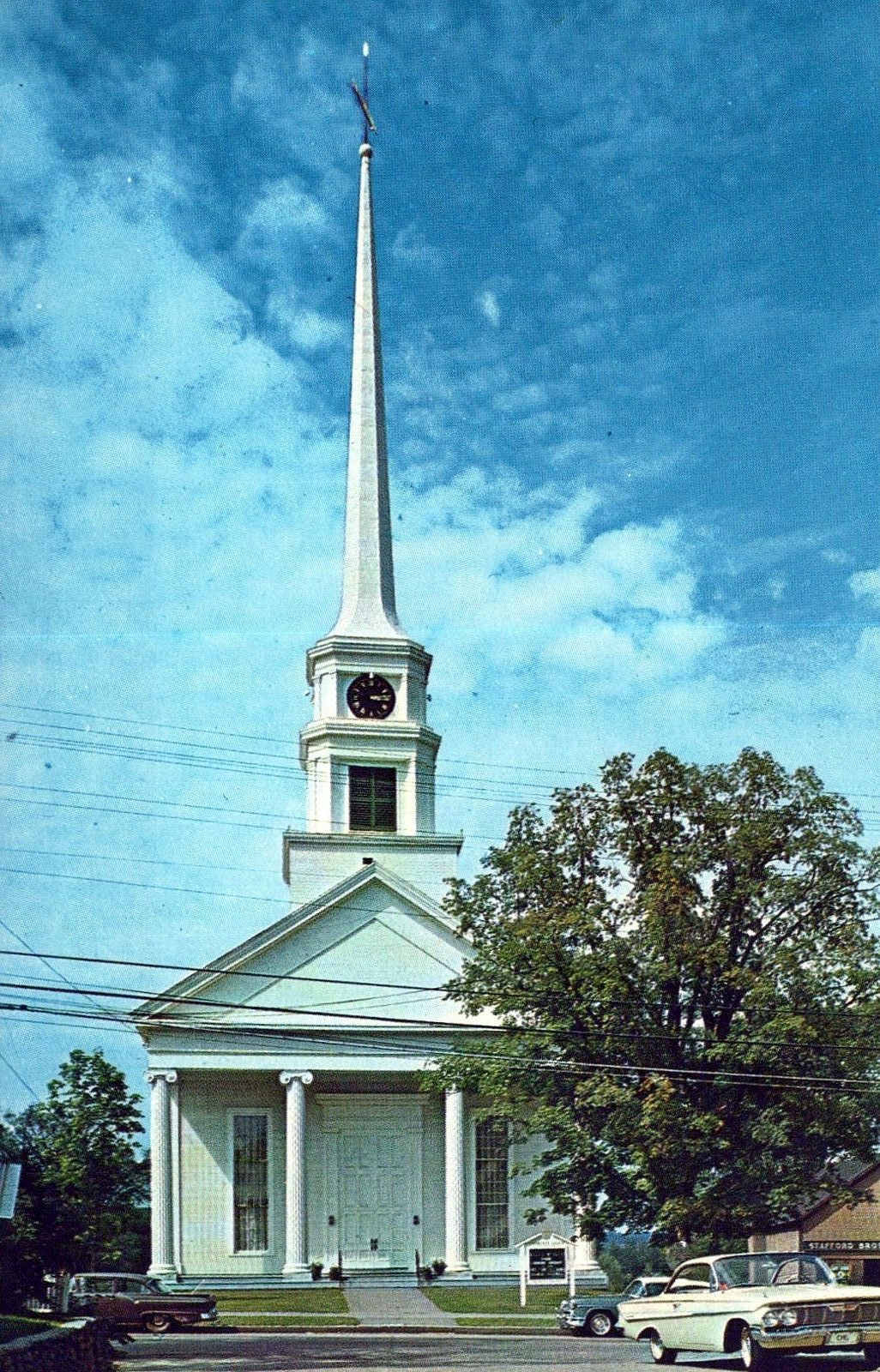 Vintage Standard Size Postcard Street Scene Stowe Community Church ...