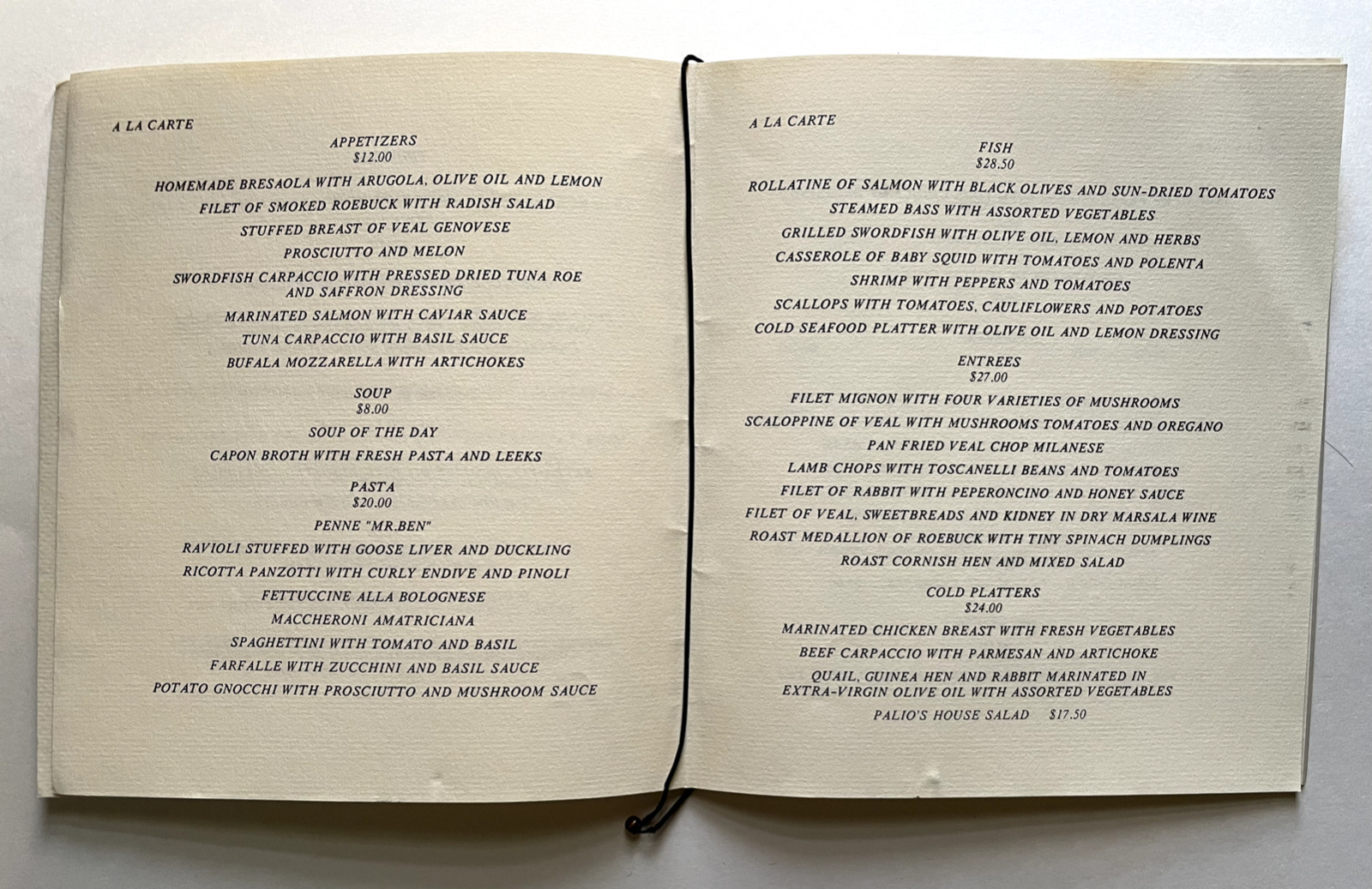 Vintage 90s Palio Restaurant Menu West 51st New York City NY | Ephemera ...