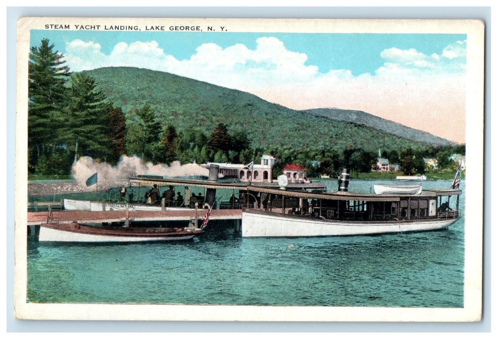 c1920's Steam Yacht Landing Lake George New York NY Posted Vintage ...