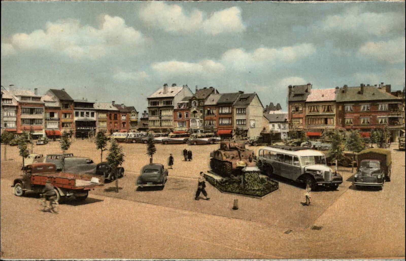 BASTOGNE GERMANY General MacAuliffe Monument BUS TRUCKS STREET SCENE ...