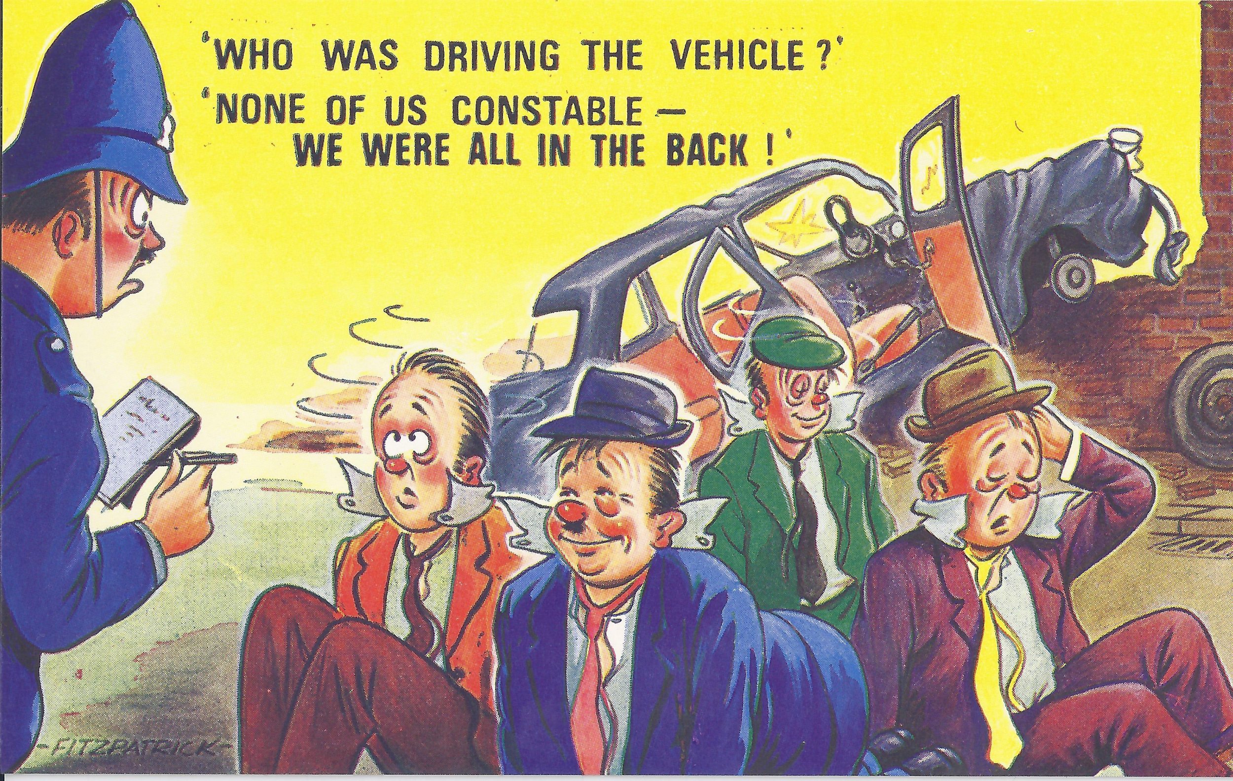 Vintage 1970's Bamforth COMIC Postcard We were all in the back seat ...