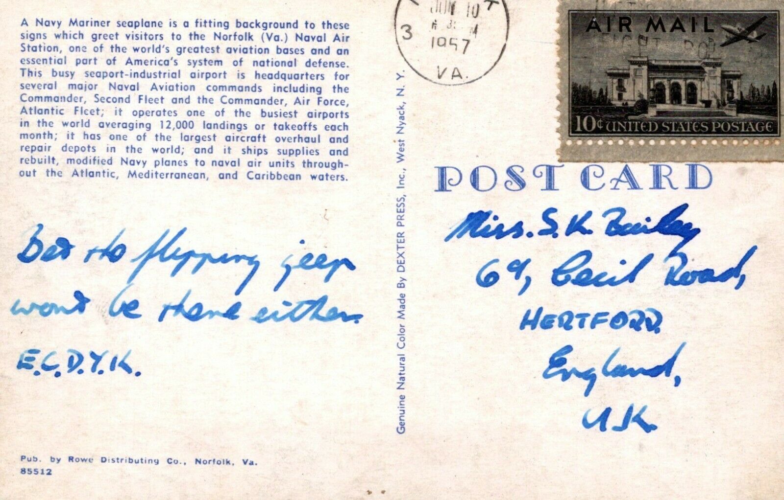 Military Aviation Postcard - A Navy Mariner Seaplane, Norfolk Naval ...