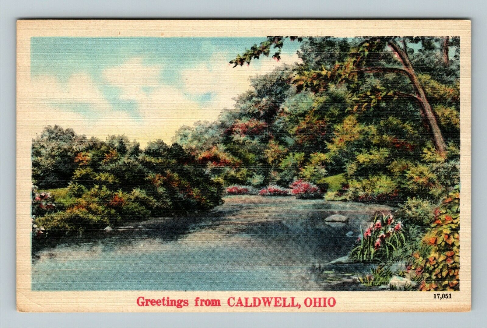 Caldwell, OH-Ohio, Scenic Greetings Greenery River View, Vintage Linen ...