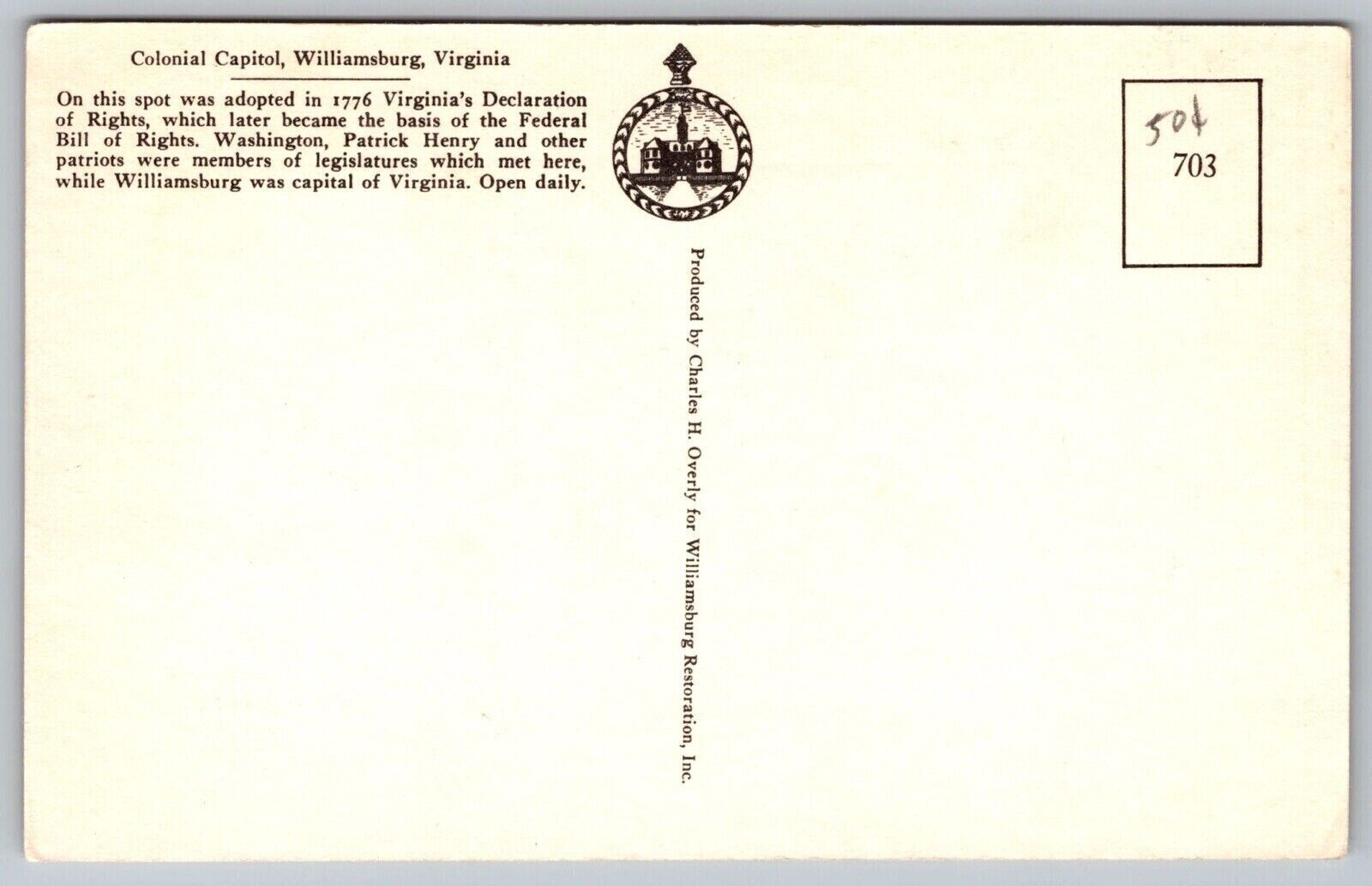 Colonial Capitol Williamsburg Virginia Declaration Rights Federal VNG ...