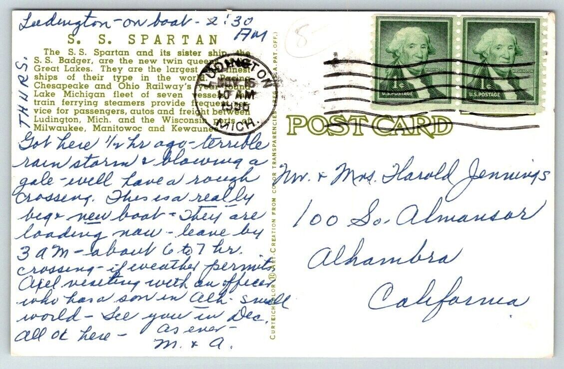 SS "Spartan" Great Lakes Ship Wisconsin Postcard 1956 | United States ...