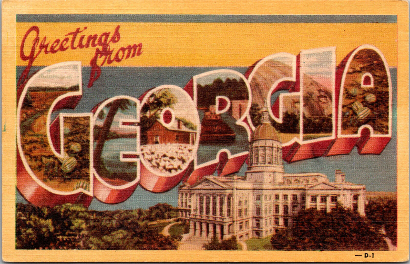 Vtg 1930s Large Letter Greetings Georgia GA Unused Linen Postcard ...
