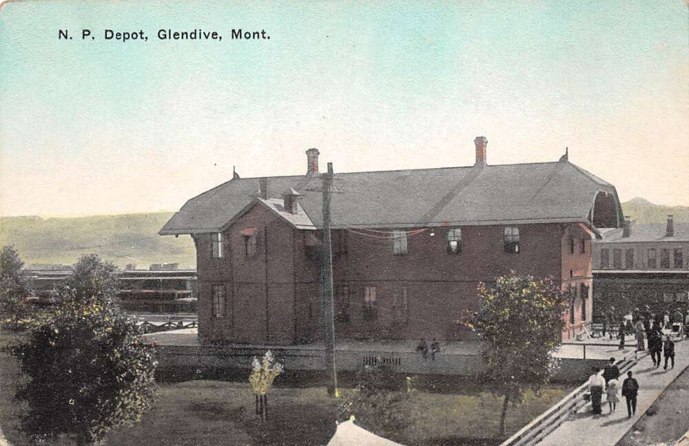 Glendive Montana Northern Pacific Depot, Color Lithograph Vintage PC ...
