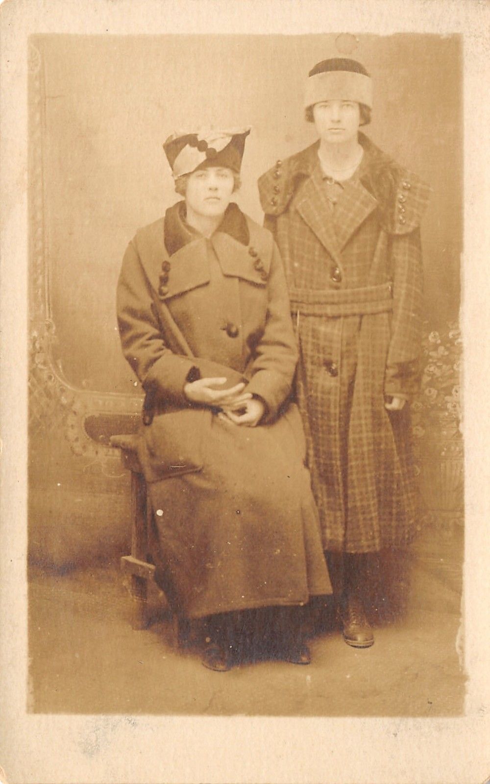 Real Photo Postcard~Young Ladies in Dumpy Heavy Overcoats~Cloche Hats ...