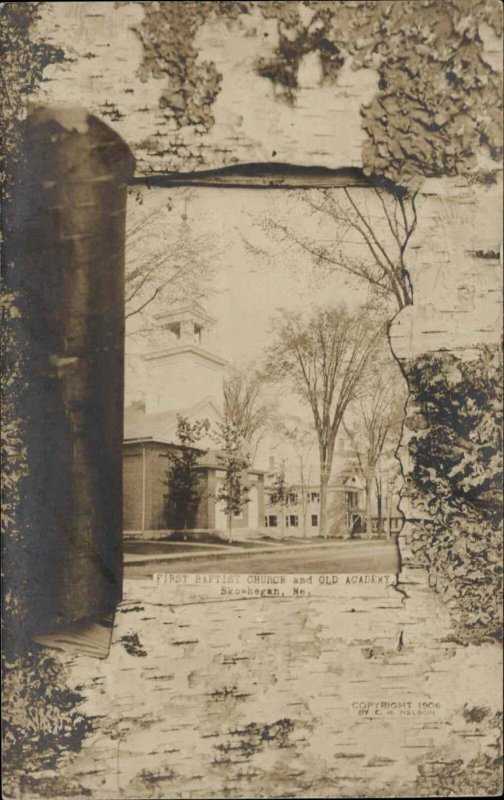 Skowhegan Maine ME First Baptist Church Birch Bark Border Real Photo PC ...