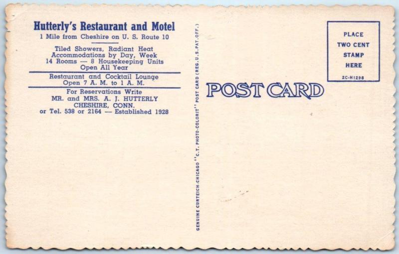CHESHIRE, Connecticut CT Roadside HUTTERLY'S RESTAURANT & MOTEL 1940s ...