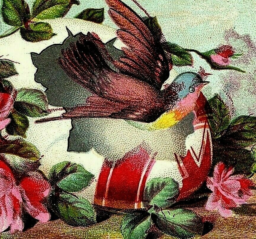 1880's-90's Victorian Easter Card Colorful Bird Hatching From Giant Egg ...