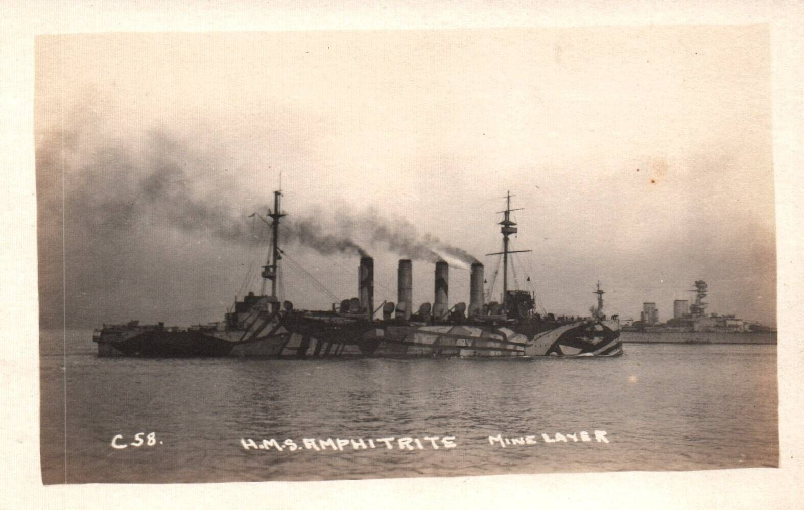 RPPC Photo British Royal Navy WWI HMS Amphitrite Cruiser Ship c.1900s ...
