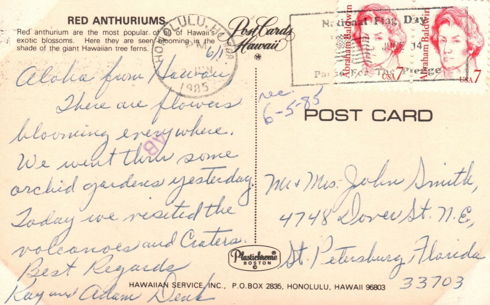 Postcard Red Anthuriums Most Popular of All Hawaii's Exotic Blossoms ...