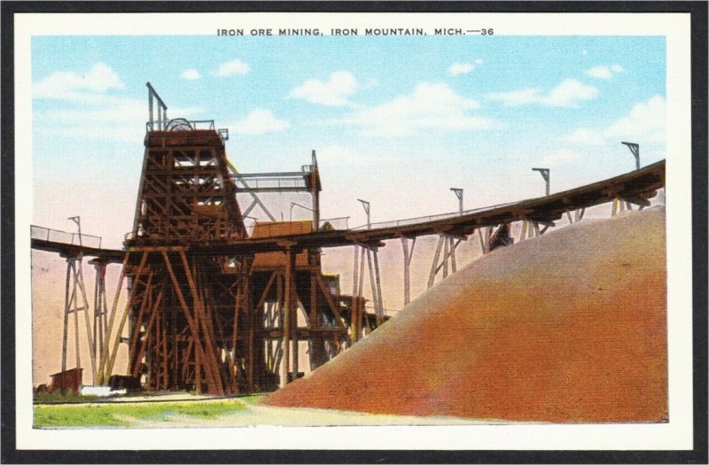 Iron Mountain MI Iron Ore Mining Linen Postcard 1940s by Kropp | United ...